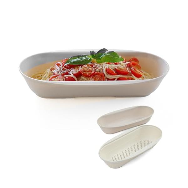 パスタボウル&amp;ザルベージュ/-/510-52・Style:パスタボウル&amp;ザル・パッケージ個数:1・商品仕様:サイズ/ボウル約145×295×58mm・ザル約146×296×63mm、カラー/ベージュ、内容/ボウル1個・ザル1...