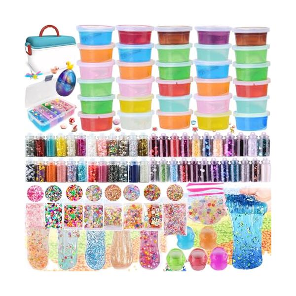 カラフル/フリーサイズ/-・超豪華、大容量セット31個の軟質粘土(そのうちの1つはキュートでユニークなパッケージになっています:卵のように)、48色 ガラス瓶スパンコール 、10個のモデルビーズ、8パックの装飾品(フルーツ形のデコレーション...