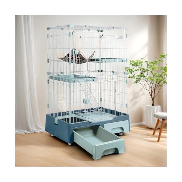 あおいろ/3段/ML-DGN-1・Color:あおいろSize:3段・??安全な脱走防止扉脱走防止扉が設計されており、猫がケージ内で安全に過ごせるようにし、万が一の脱走を防ぎますので、安心してペットを自由に探索させることができます。・??簡...