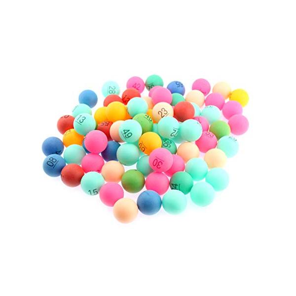 カラフル/-/-・1〜75番の数字が印字されているカラフルボールです。・ビンゴゲームやくじ引きや抽選会に大活躍・カラーはランダムで複数色です。・数量：75球・ボールサイズ：直径40mm