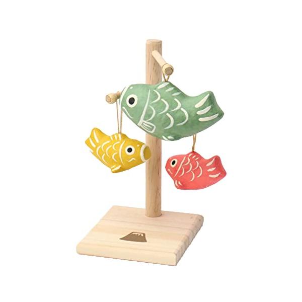 -/ワンサイズ/-・内容：張子こいのぼり3体が、木製台に吊り下がり。・サイズ：横140×奥100×高190mm・重さ：85ｇ（商品のみ）・資材：人形紙、紐　台木・包装：個箱入 幅190×奥100×高150mm