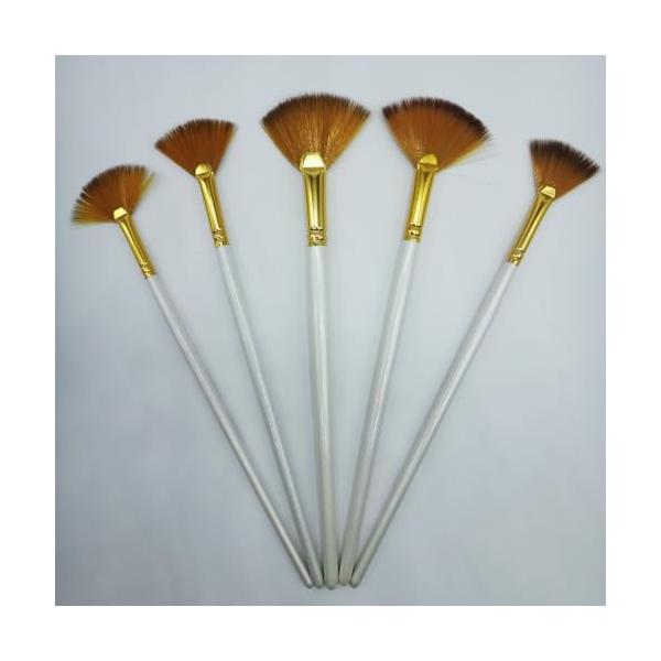 ホワイト/中型から大型/PaintbrushSet・学校の美術の授業のご使用から 趣味でのお絵かき・絵画まで使える画筆5本組です。・商品仕様入数：扇筆5本 材質:穂先/ナイロン繊維　軸：木　パッケージ重量：約29g 生産国 : 中国・安価で...