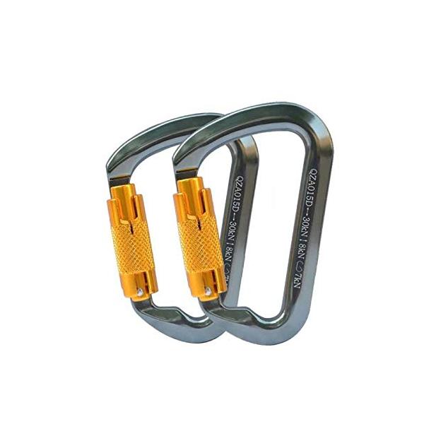 ・2点セット 2点セット ・「D型カラビナ」アルミ表面はつるつるだ、作業中にロープを傷めることを防ぎます。・「高強度」素材/熱鍛造アルミマグネシウム合金　超軽量/80g　クローズドゲート/30KN、オープンゲート/7KN、マイナーアクシス/...