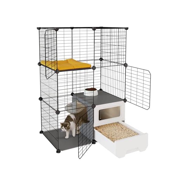 ブラック/2段タイプ/xm022-681・パッケージ個数:1・トイレ付きの猫 ケージ猫ケージとトイレを一体にします。引き出し設計で、引き出すだけで排泄物を取り除き、ケージを開けずに掃除でき、面倒なトイレの掃除は簡単になりました。・フルカバー...