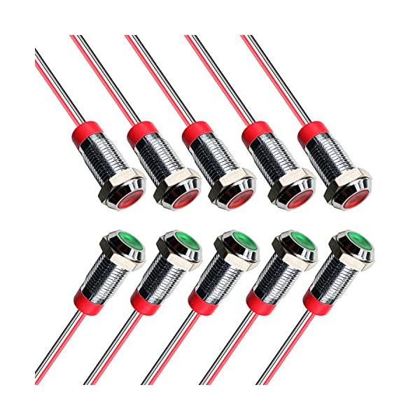 ・レッド 6mm ・【特徴】定格電圧：DC 12-24V 定格電流：20mA、定格消費電力：0.06W;明るい色：赤、緑 各5枚入。・【優れた素材】LEDインジケーター電球は、高品質のステンレスおよび真鍮のクラッドニッケルシェル素材を使用し...