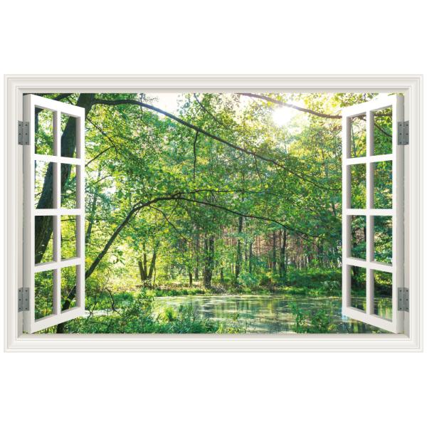 日本製ウォールステッカー「WAKU-窓シリーズ」森林。様々な枠と風景・デザインをアレンジ。■サイズ：W64×H42.4cm■フレーム：2種類からお選びください。■素材：白地マットシート■メーカー：MU3・日本製■ご使用の前に壁材には様々な種...
