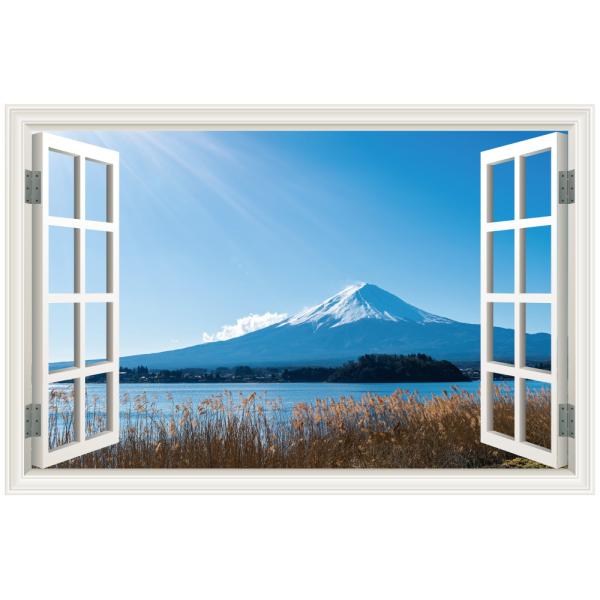 日本製ウォールステッカー「WAKU-窓シリーズ」薄と富士山。様々な枠と風景・デザインをアレンジ。つやなしタイプの専用シートでお部屋に馴染みます。■サイズ：W64×H42.4cm■フレーム：2種類からお選びください。■素材：WAKUマットシー...