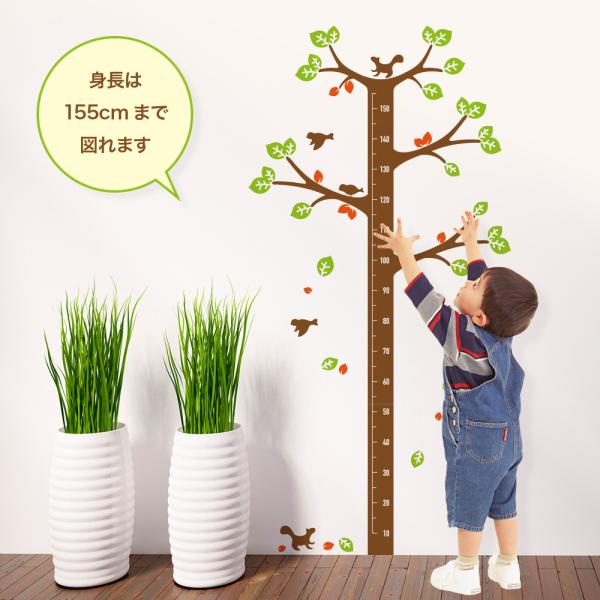 日本製ウォールステッカー 木の身長計。子供部屋の演出に。玄関、キッチン、トイレ、お風呂、家電、家具、リビングなど、色々な場所で使えるウォールステッカーです。■シートサイズ：W900×H600mm■素材：MU3透明マットシート■タイプ：透明フ...