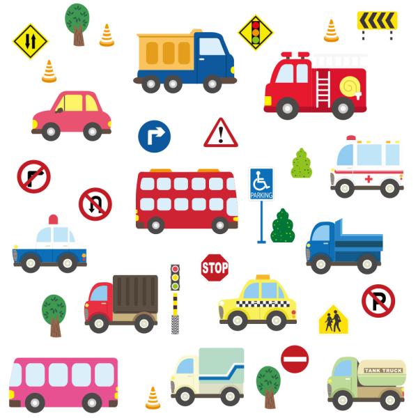 日本製ウォールステッカー 働く車 パトカー！子供部屋の演出に。玄関、キッチン、トイレ、お風呂、家電、家具、リビングなど、色々な場所で使えるウォールステッカーです。■シートサイズ：W600×H600mm■素材：MU3透明マットシート■タイプ：...