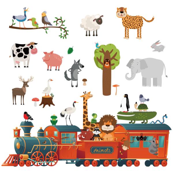 日本製ウォールステッカー アニマルトレイン出発！子供部屋が楽しくなります。玄関、キッチン、トイレ、お風呂、家電、家具、リビングなど、色々な場所で使えるウォールステッカーです。■シートサイズ：W900×H600mm■素材：MU3透明マットシー...