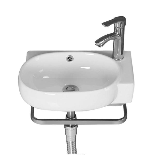 【洗面台セット】：コンボパックには、白いウォールマウントシンク、ステンレス鋼のタオルバーと取り付けブラケットサポート、シングルレバー水栓、供給ライン、オーバーフロー、ポップアップドレンとハードウェアが含まれています。【サイズ】収納シンク寸法...