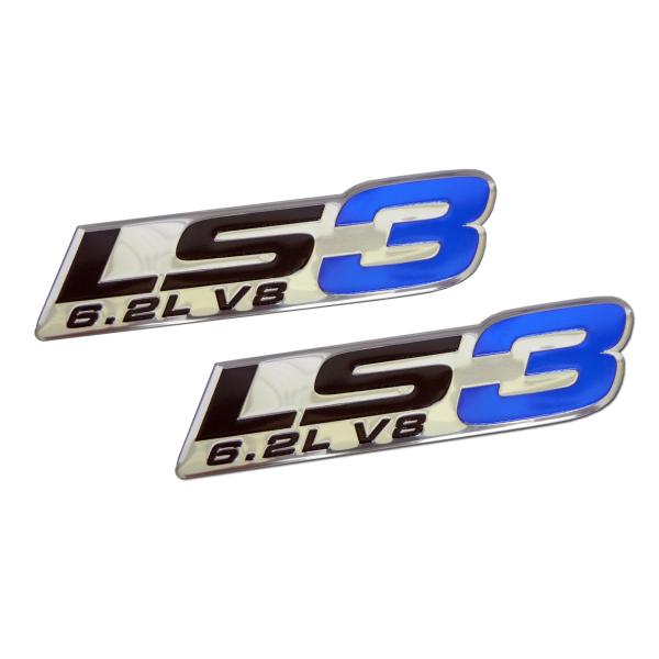 商品名: 2x (pair/set) LS3 6.2L V8 Blue Engine Emblems Badges Highly Polished Aluminum Chrome Silver for GM General Motors P...