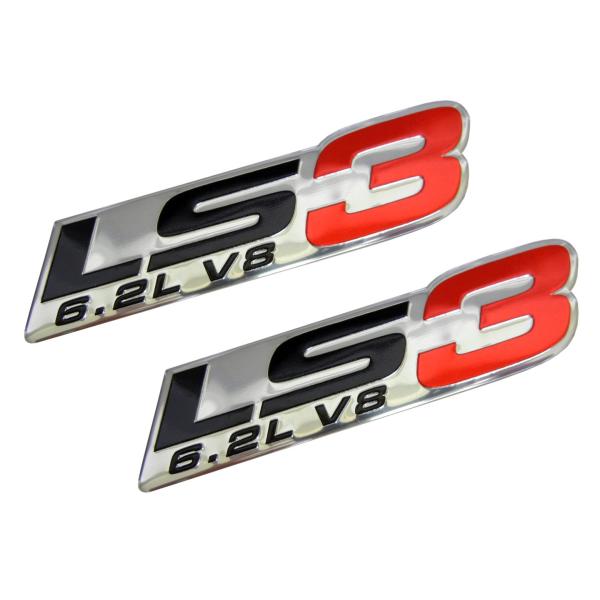 商品名: 2x (pair/set) LS3 6.2L V8 Red Engine Emblems Badges Nameplates Highly Polished Aluminum Chrome Silver for GM Genera...