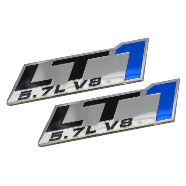 商品名: 2x (pair/set) LT1 5.7L V8 Blue Engine Emblems Badges Highly Polished Aluminum Chrome Silver for GM General Motors P...
