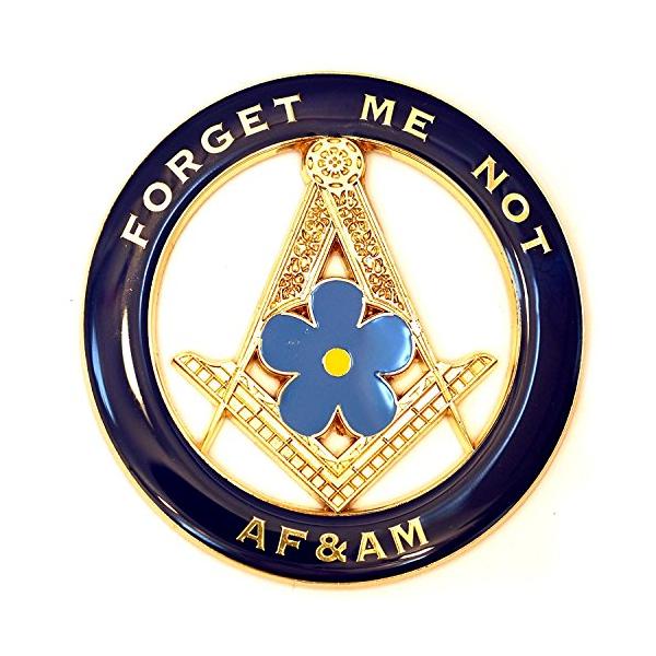 商品名: Forget Me Not AF&amp;AM ラウンドフリーメーソンオートエンブレム - [ブルー&amp;ゴールド][直径3インチ] Forget Me Not AF&amp;AM Round Masonic Auto Emb...