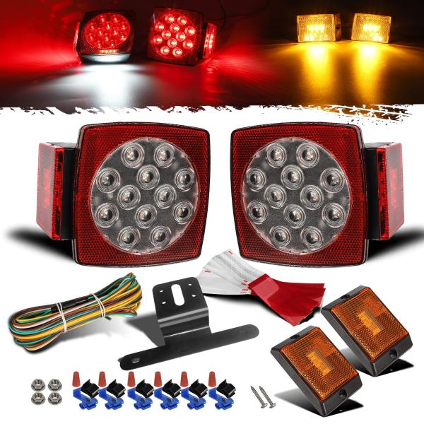 商品名:  Partsam 12V Waterproof Square LED Trailer Tail Light Kit Clear Lens Red Trailer Brake Stop Tail Turn Signal Runnin...