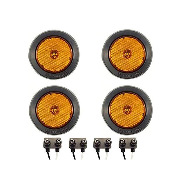 商品名: (4) LED 2.5インチ ラウンド アンバー クリアランス/サイドマーカーライトキット ライトグロメットとワイヤーピグテールトラックトレーラー RV 米国製 (4) of LED 2.5" Round Amber Cleara...