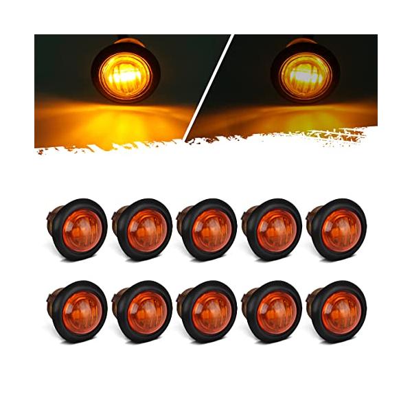 商品名: Partsam 10個 3/4インチ ラウンド アンバー トレーラー LED マーカーライト 3ワイヤー ウィンカーライト クリアランスライト グロメットマウント ピックアップトラック トレーラー トラック サイドマーカーライト ...