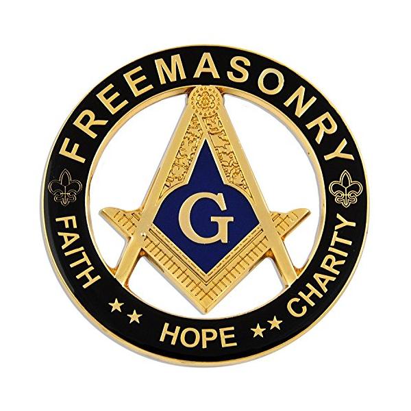 商品名: Faith Hope チャリティースクエア&amp;コンパス ラウンドフリーメーソンオートエンブレム - [ブラック&amp;ゴールド][直径3インチ] Faith Hope Charity Square &amp; Compas...