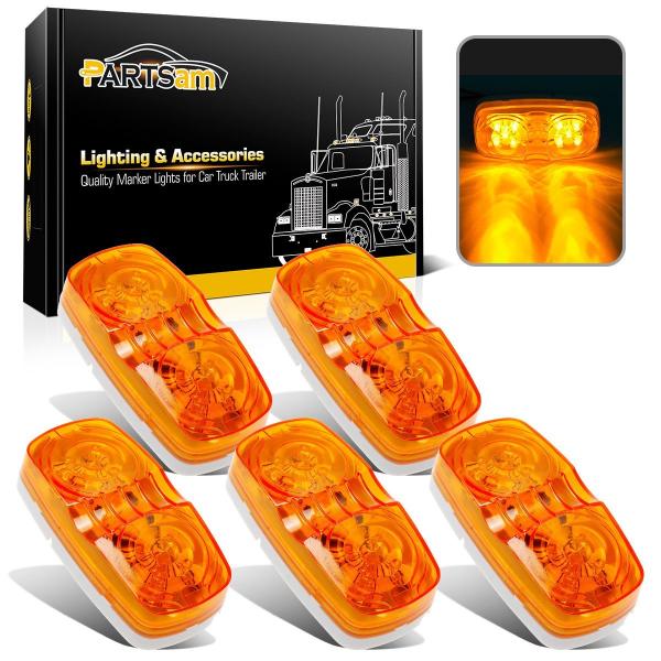 商品名: Partsam 5個 アンバー 10 LED マーカーライト、ダブルブルズアイマーカーライト、[DOT承認] トレーラー トラック キャンパー RV 12V用長方形クリアランスライト Partsam 5pcs Amber 10 L...