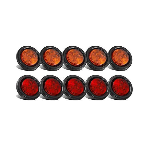 商品名: Partsam 10パック (琥珀5個+赤5個) 2インチ LEDラウンドサイドマーカーライト グロメット フラッシュマウント 4LED 密閉 2ラウンドLEDマーカーライト トラックトレーラー 反射レンズ付き IP67防水 Pa...