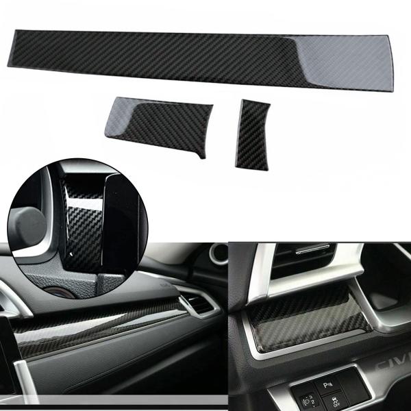 商品名: 3個カーインテリアトリムRealカーボンファイバー3dセンターコンソールパネルダッシュボードカバーステッカートリム用2016 2017 2018 Honda Civic 10th Xotic Tech Dashboard Cent...