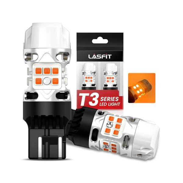 商品名: LASFIT 7440 LED電球 アンチハイパーフラッシュ Canbus フロントまたはリアウインカーライト W21W WY21W ウィンカーバルブ、負荷抵抗不要、アップグレード - アンバーイエロー (2個パック) LASFI...