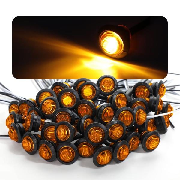 商品名: Meerkatt (ミーアキャット) 3/4インチ ミニ ラウンド アンバー LED サイドマーカー ウィンカー ライト クリアランスランプ トラック トレーラー マリン 防水 12V DC ゴムグロメット付き 50個パック Me...