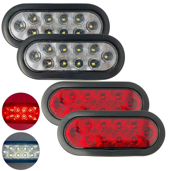 商品名: All Star Truck Parts】オーバルシール 10 LED レッド/ホワイト ストップターン テールリバース バックアップライトキット ライト、グロメット、プラグ付き トラック、トレーラー用 (ターン、ストップ、テール...