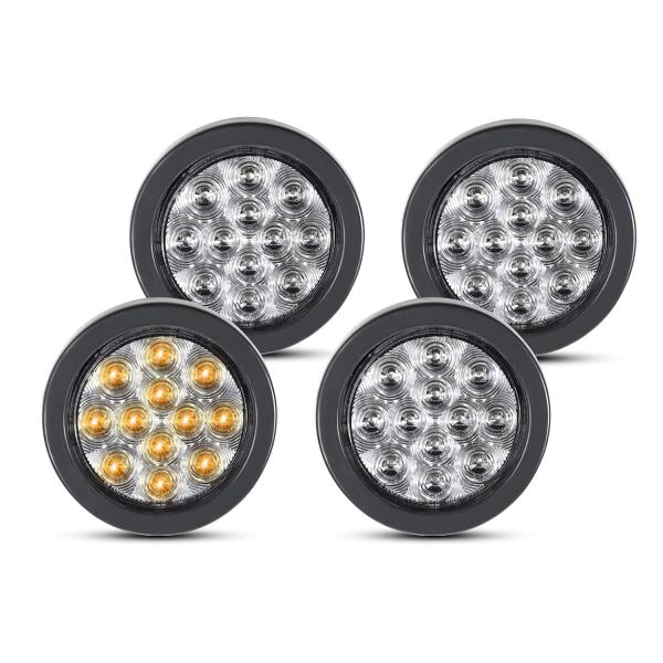 商品名:  Meerkatt 4 Inch Clear Lens Amber Light 12 LED Clearance Lamp Round Fender/Tail Lights Kit Include Grommet &amp; Pl...