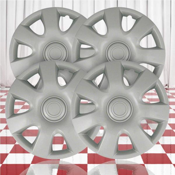 商品名: より明るいデザイン 4個セット 15インチ プッシュオン シルバー ハブキャップ トヨタ カムリ 2002-2004用 Brighter Design Set of 4 15" Push-on Silver Hubcaps for...