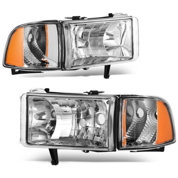 商品名: AUTOSAVER88 ヘッドライトアセンブリ 1994-2001 ダッジ・ラム 1500/1994-2002 ダッジ・ラム ピックアップ 2500 3500 クロームハウジング アンバーリフレクター コーナーライト付き AUTO...