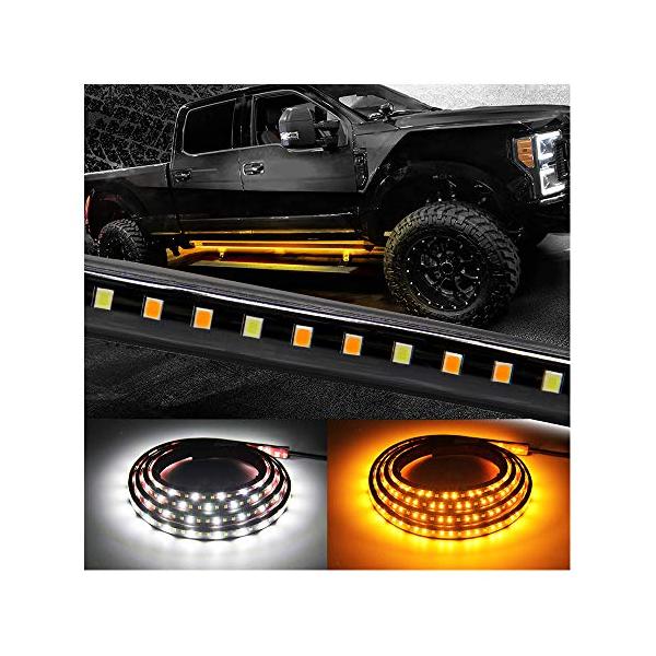 商品名:  Truck LED Running Board Lights Amber Side Marker Kit, White Courtesy Lights Extended Crew Cab 2pc 48Inch 144 Led B...