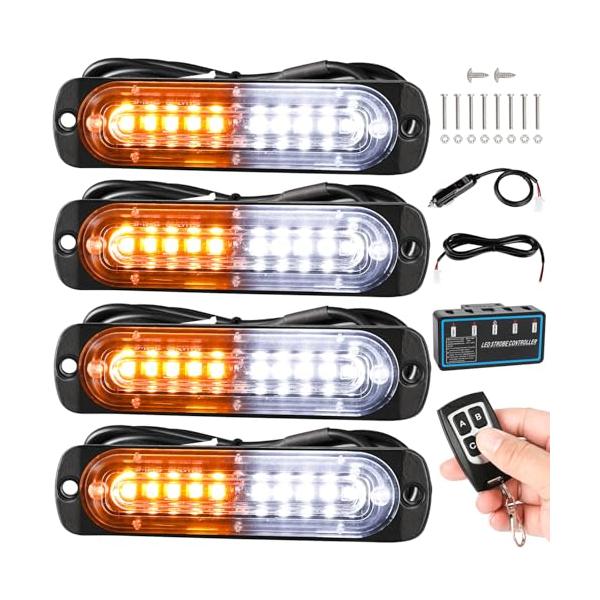 商品名:  LINKITOM 4pcs Ultra Slim Sync Feature 10-LED Emergency Hazard Warning Strobe Lights with Main Control Box Surface ...