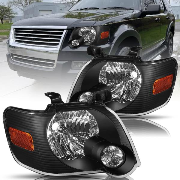 商品名: 2006〜2010年フォードエクスプローラーヘッドライトアセンブリペア、アンバーリフレクタードライバーと助手席側。 ブラック HL-PLO06-AMBK BRYGHT Headlight Assembly Fit for 2006...