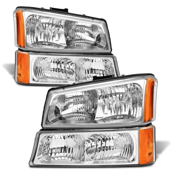 商品名: ADCARLIGHTS 2003-2006 シルバラード ヘッドライトアセンブリ 03-06 シボレーシルバラード アバランチ 1500/2500/3500 クリアレンズ クロームハウジング アンバーリフレクターヘッドランプ交換用...