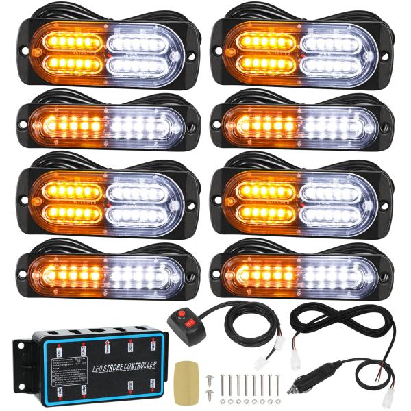 商品名:  LINKITOM 8pcs Ultra Slim Sync Feature Car Truck Surface Mount Emergency Hazard Warning Strobe light with Strobe Co...