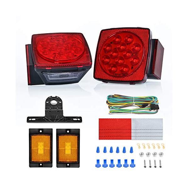 商品名:  Nilight 2PCS Square LED Trailer Light Kit Low Profile Submersible IP68 LED Stop Turn Tail Side Marker License Ligh...