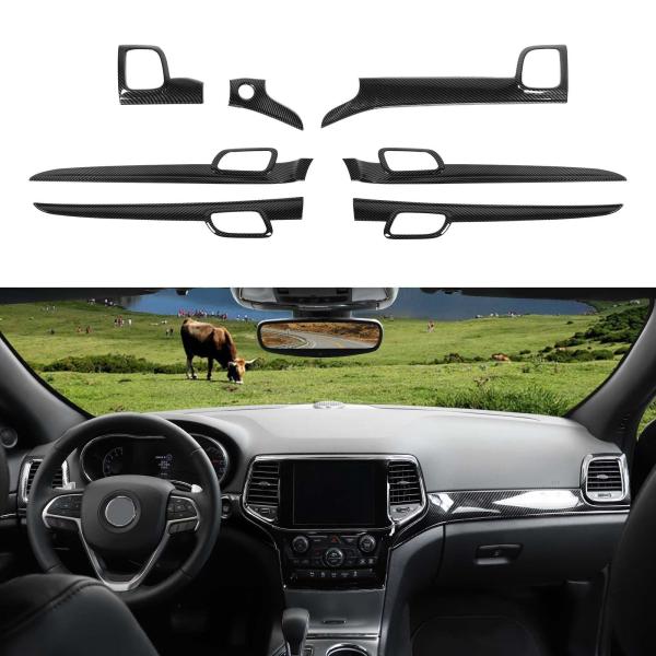 商品名: JeCar ダッシュボードパネルトリム&amp;ドアハンドルカバーキット インテリアトリム Jeep Grand Cherokee 2011+ WK2に対応 カーボンファイバーテクスチャ JeCar Center Console ...