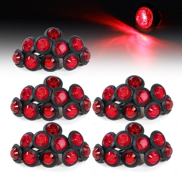 商品名: MADCATZ Paquete de 50 luces LED redondas de 3/4 pulgadas para se〓alizaci〓n lateral rojas, impermeables, para cami〓n...