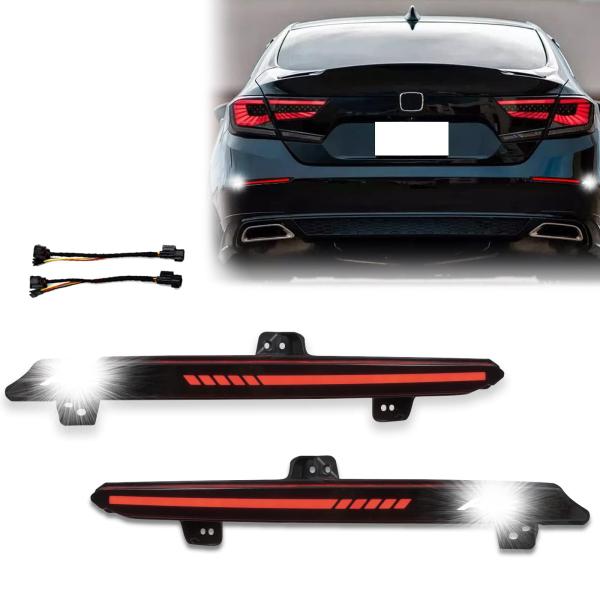 商品名: スモークレンズ リアバンパー リフレクター ブレーキテール シーケンシャル フラッシュ シングル ライト ランプ 2018-2020 ホンダ アコード 10th プラグ&amp;プレイ用 (スモークレンズをアップグレード) Gee...