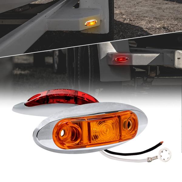 商品名: 2個入り 2.5インチ アンバー+赤 LED トレーラー マーカー ライト クロームベゼル [DOT FMVSS 108] [SAE P2] [表面実装] [防水IP67] トレーラー トラック用サイドマーカーライト TRUE M...