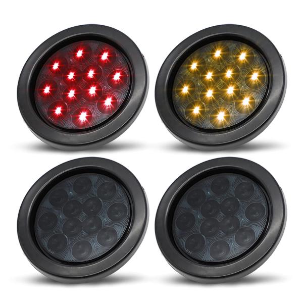 商品名:  MADCATZ 4 Pcs 4 Inch Round Smoked Lens 2 Amber + 2 Red LED Trailer Tail Lights 12 LED F3 Piranha Truck Off-Road Du...