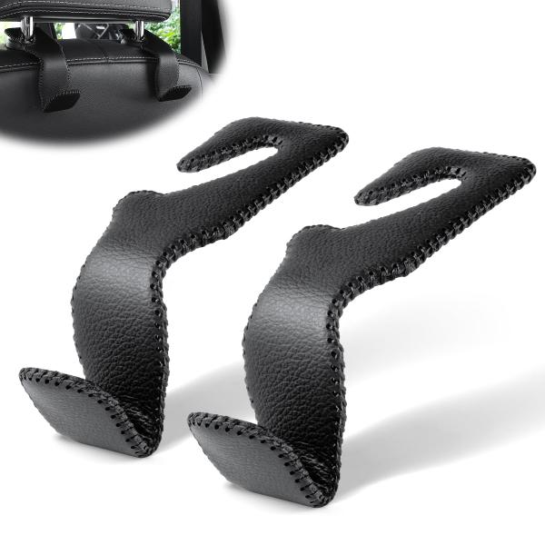 商品名: LivTee ブラック スーペリアレザー カーシートバックヘッドレストフック オートシートフックハンガー インテリアアクセサリー 財布 コート 傘 食料品バッグ ハンドバッグ 2個パック LivTee Black Superior...