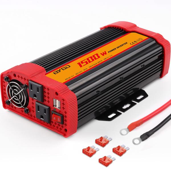 商品名: 1500W パワーインバーター DC 12Vから110V ACコンバーター ピークパワー 3000W カーインバーター 4.2AデュアルUSBポート付き 急速充電 カーチャージャー ソーラーインバーター ETL規格取得済み BYG...