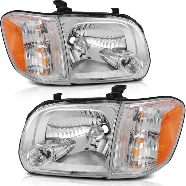 商品名: LSAILON ヘッドライトアセンブリ 交換用 2005-2007 トヨタ セコイア 2005-2006 トヨタ タンドラ ダブルキャブ 4ドアのみ クロームハウジング アンバー リフレクター クリアレンズ LSAILON Hea...