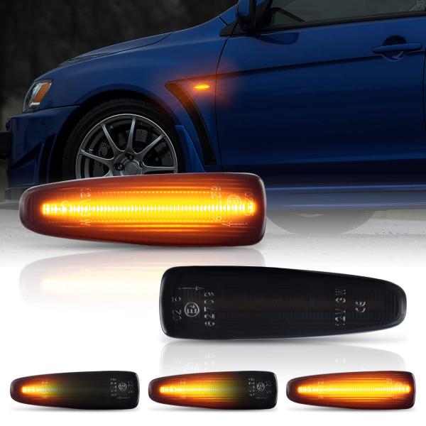 商品名: Gempro シーケンシャル アンバー LED サイドマーカー ライト アセンブリ 三菱 ランサー EVO X Mirage G4 アウトランダー スポーツ ウィンカー スモークレンズ 2個 Gempro Sequential A...