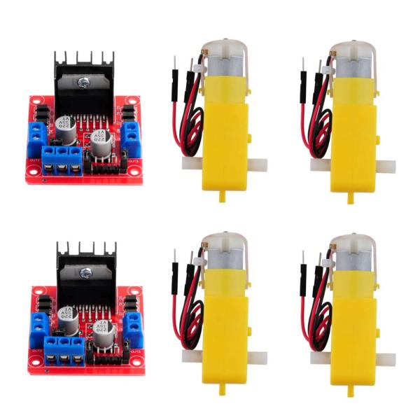 商品名: Wishiot L298N モータードライバーボードコントロールモジュール TTモーターキット4個付き DCギアボックスモーター 2ピンオスデュポンワイヤーはんだ付けデュアルシャフトDC3-6V比 1:48 200rpm Wish...