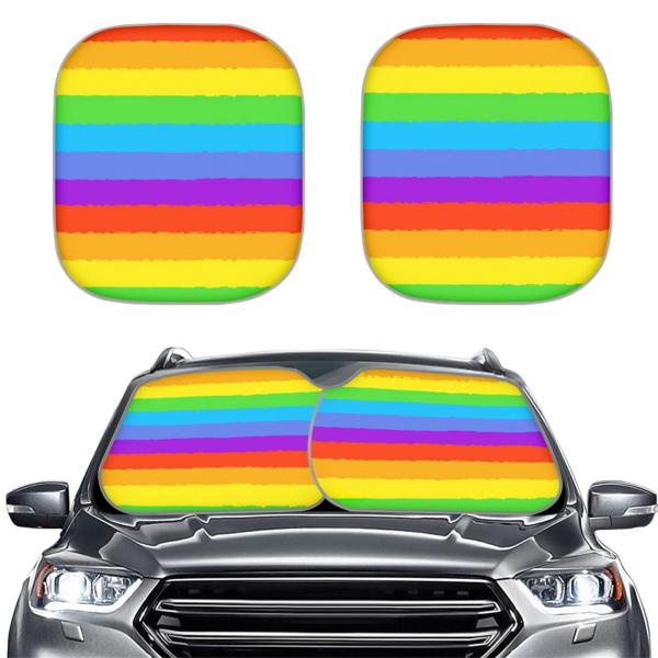 商品名:  SCRAWLGOD Rainbow Pride Print Foldable 2-Piece Front Window Sun Shade Car Windshield Sunshade Foldable Reflective ...