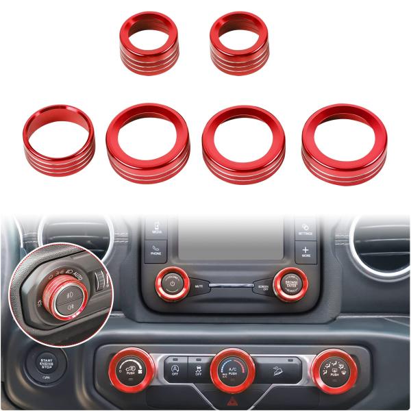 商品名: Voodonala エアコンヘッドライト センターコンソールスイッチノブトリム Jeep Wrangler JL JLU 2018-2023+ グラディエーターJTトラック用インテリアアクセサリー レッドアルミニウム合金 (特定の...